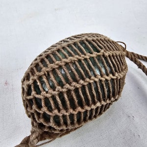 Vintage Fishing Float Set With Dark Olive Green Glass Float and Netted ...