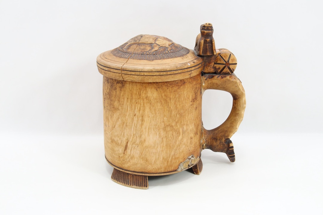 Norwegian Lion Tankard | Early 1800s Hand Carved Wooden Løvekrus ...