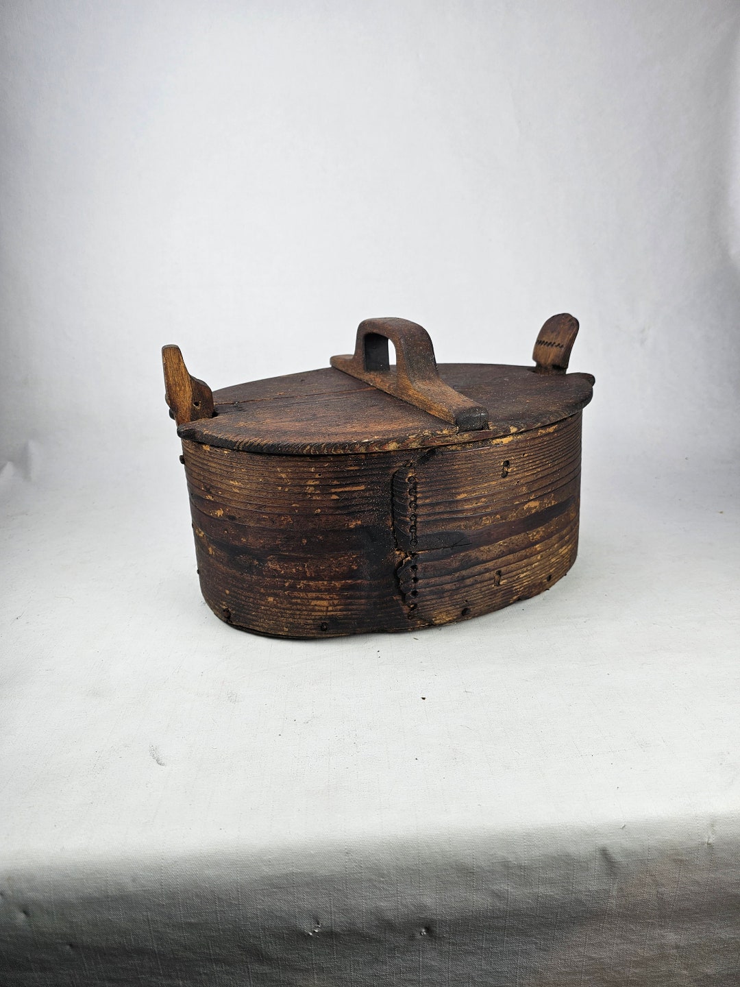 Antique Natural Wood Bent Wood Tine Box - Norwegian Folk-art Keepsake ...