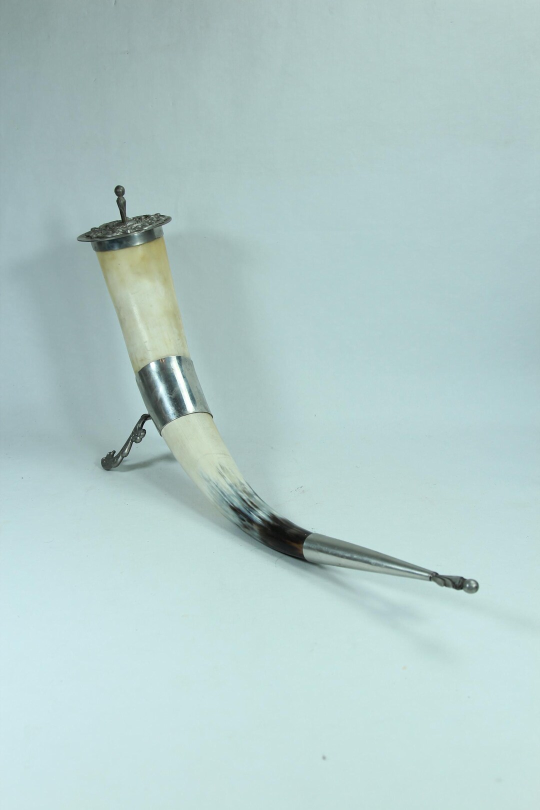 Vintage Hand Cast Norwegian Drinking Horn With Cow Horn and Tin - Folk ...