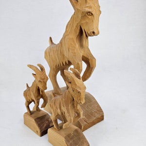 Hand Carved Wooden Mountain Goat Family Primitive Hand Carving Hand ...