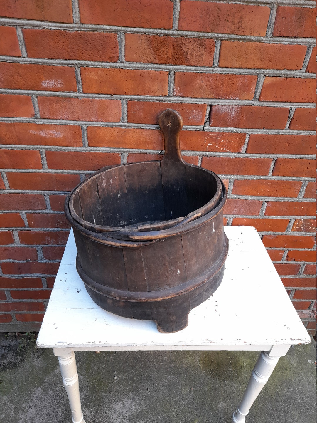 Large Antique Wooden Butter Bucket - Rustic and Primitive Cheese Making ...
