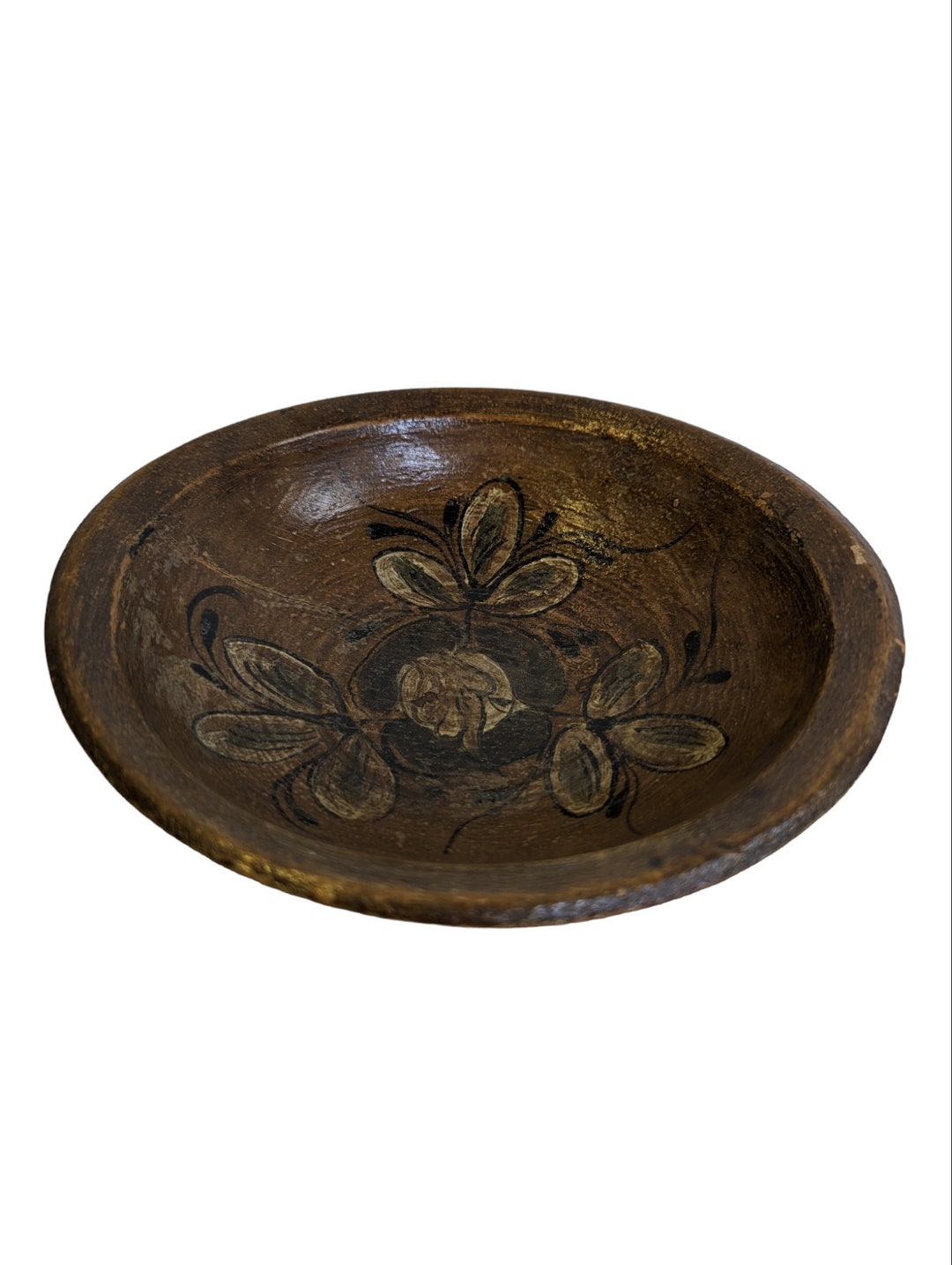 Rose Painted Wooden Table Bowl - Vintage Rose Painted Bowl - Rosemalt ...