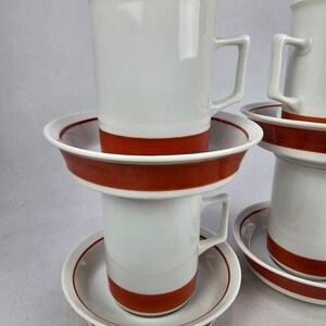 Porsgrunn Porcelain Vintage Coffee Cup Set Red Rand Design 5 Cups and ...