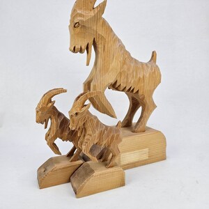 Hand Carved Wooden Mountain Goat Family Primitive Hand Carving Hand ...