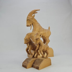Hand Carved Wooden Mountain Goat Family - Primitive Hand Carving - Hand ...