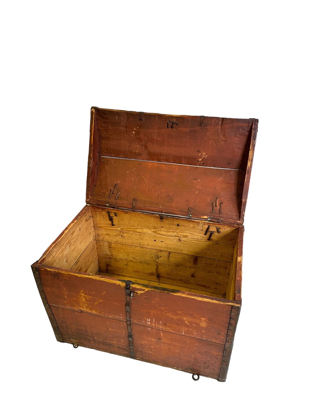Antique Hand Carved Chest With Iron Fittings - Norwegian Primitive ...