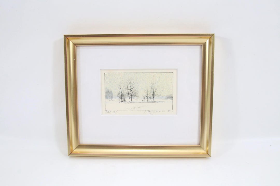 1984 Norwegian Lithograph | Winter Landscape With Bare Trees | Vintage ...