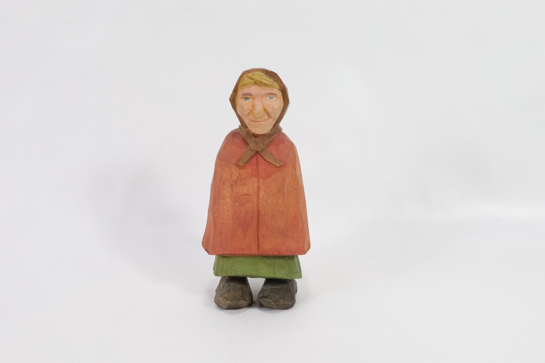 Hand Carved Norwegian Wooden Lady Figure - Vintage Retro Folk Art Decor ...