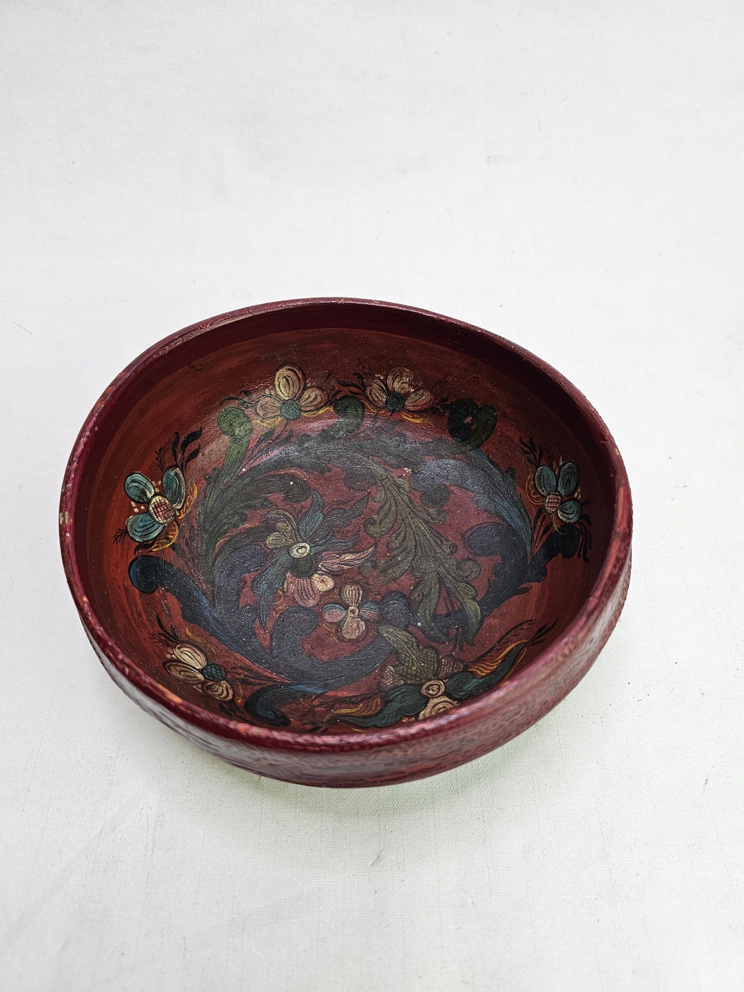 Vintage Norwegian Bridal Bowl With Rosemaling Motif - Rustic Wedding ...