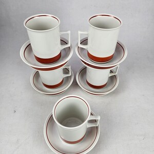 Porsgrunn Porcelain Vintage Coffee Cup Set Red Rand Design 5 Cups and ...