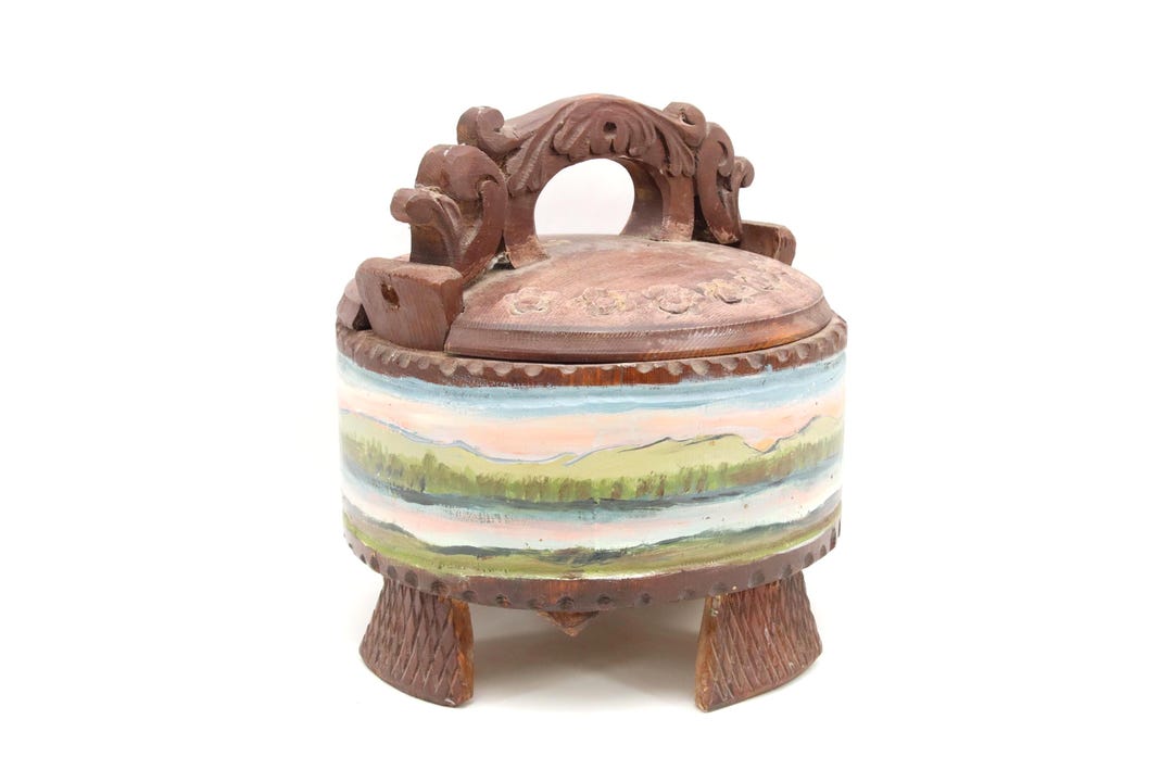 Norwegian Folk Art Wooden Butter Bucket – Hand Carved and Painted 1960s ...