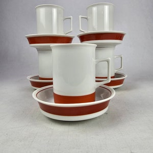 Porsgrunn Porcelain Vintage Coffee Cup Set Red Rand Design 5 Cups and ...