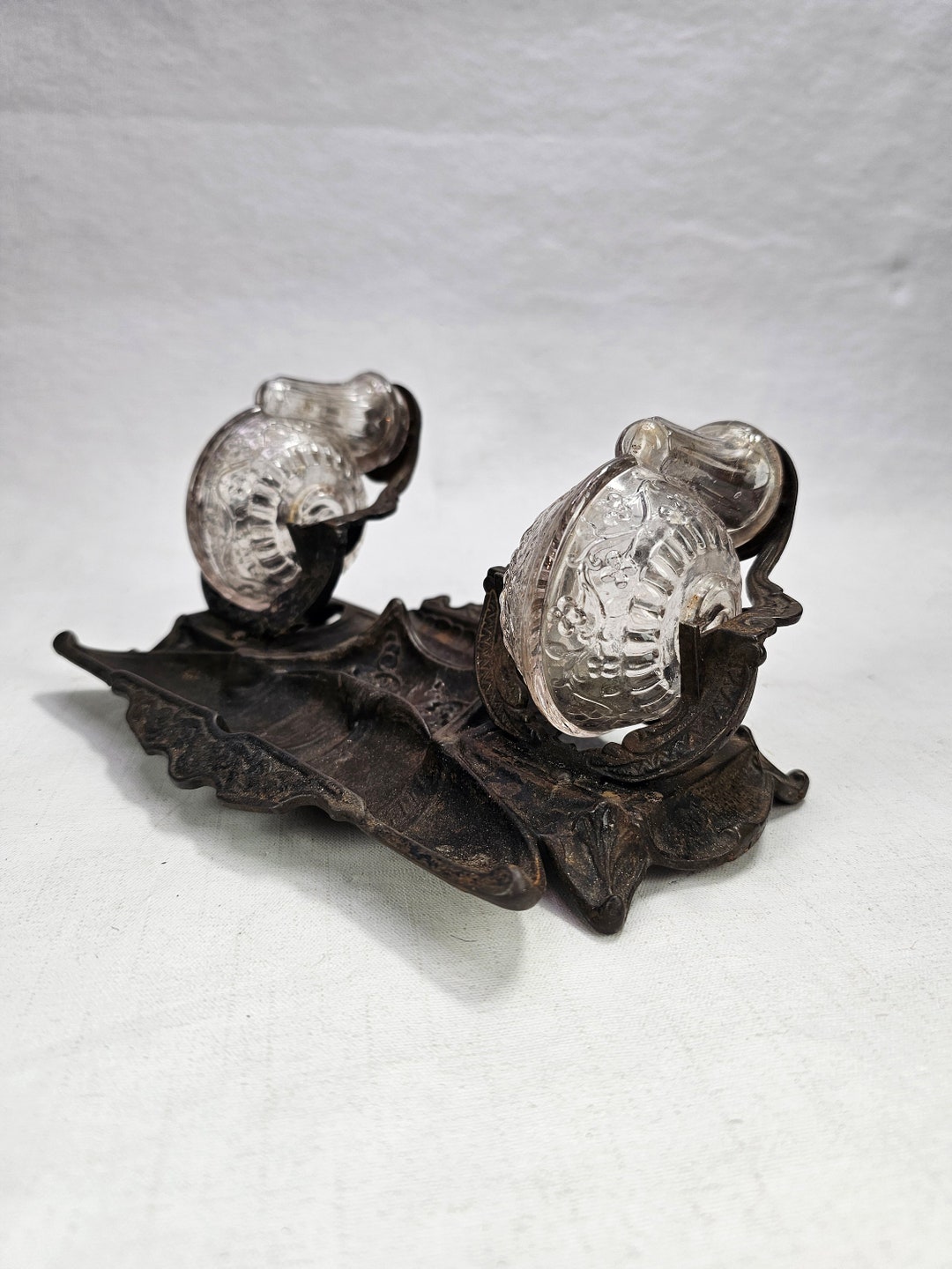 Antique Cast Iron Stork Inkwell Stand Patented 1879 - Elegant Vintage ...