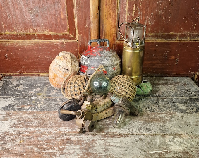 Nautical Decor Vintage Glass Floats With Hemp Rope - Maritime Interior ...