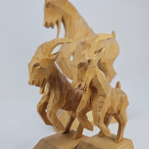 Hand Carved Wooden Mountain Goat Family - Primitive Hand Carving - Hand ...
