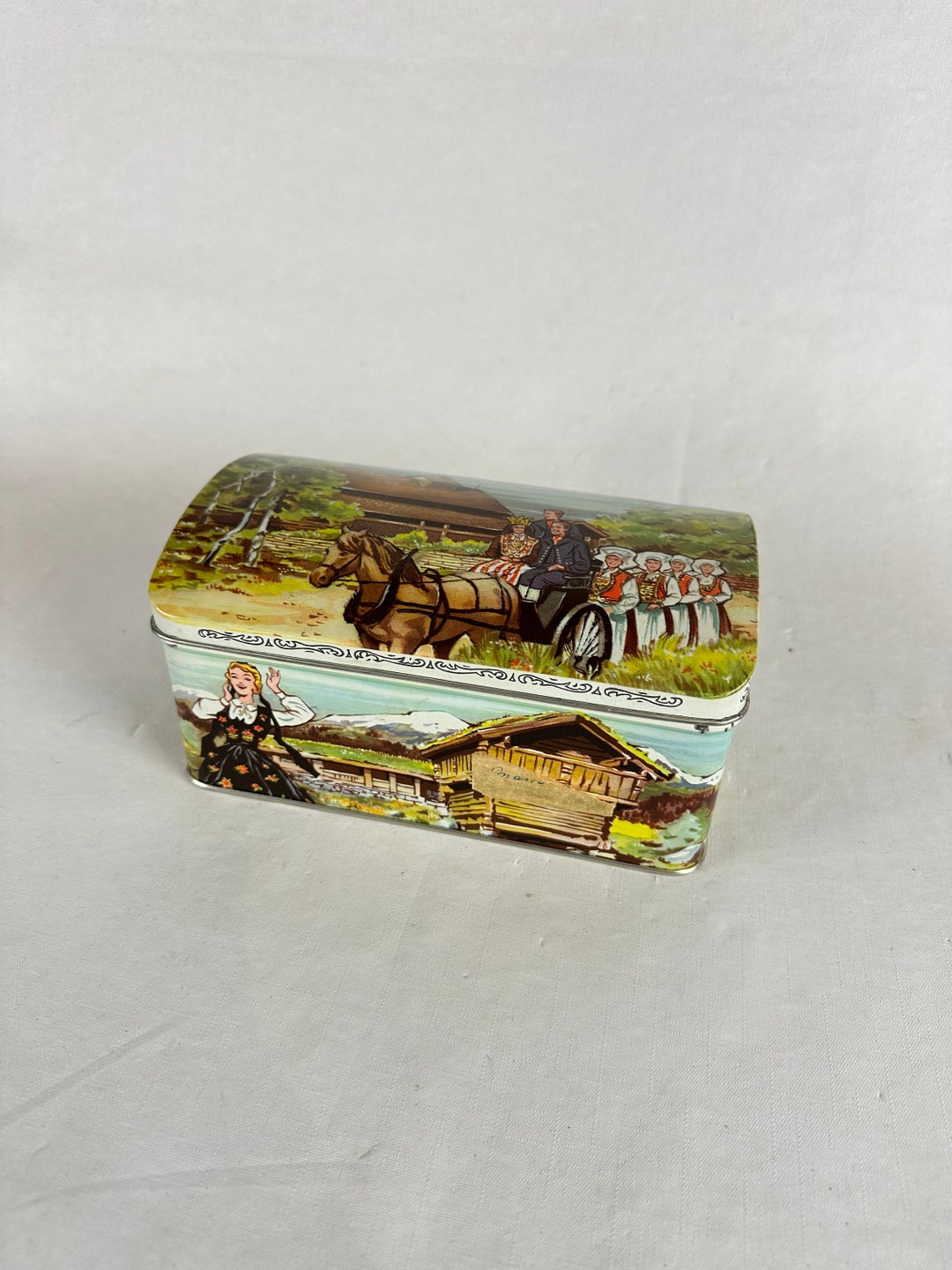 Vintage Norwegian Tin Box From Chr. Bjelland Advertising Mid-century ...