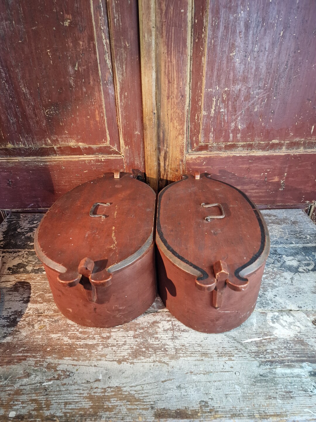 Stunning Antique Double Tine Box - Museum Piece - Rare Painted Keepsake ...