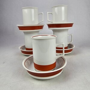 Porsgrunn Porcelain Vintage Coffee Cup Set Red Rand Design 5 Cups and ...
