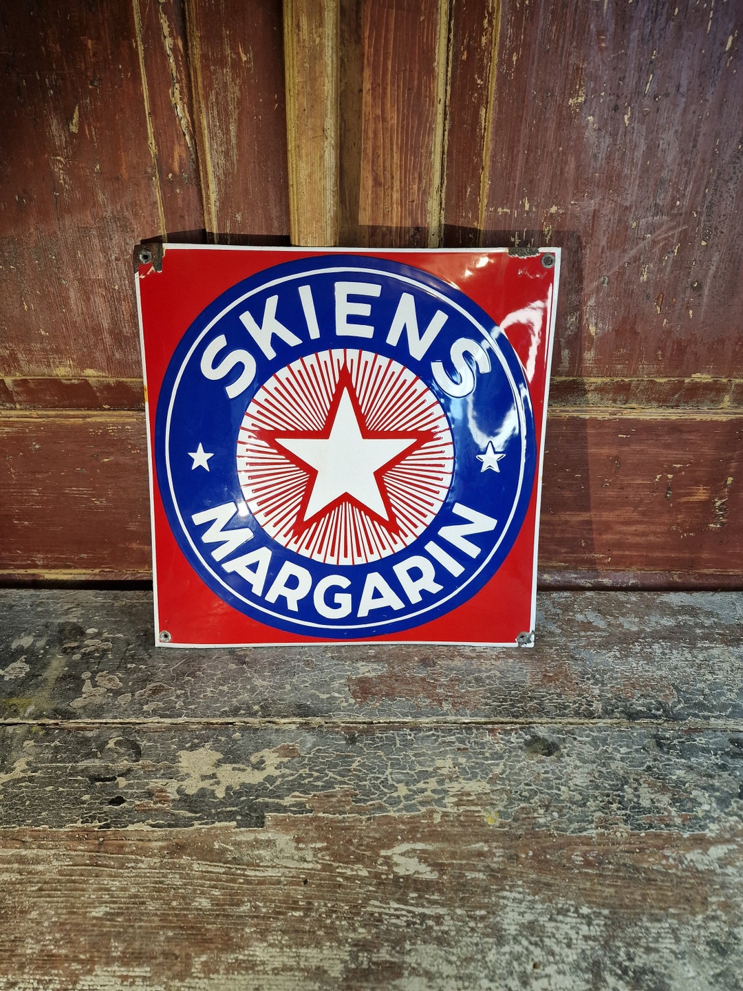 Vintage Norwegian Enamel Sign - Advertising Skien Margarine ...
