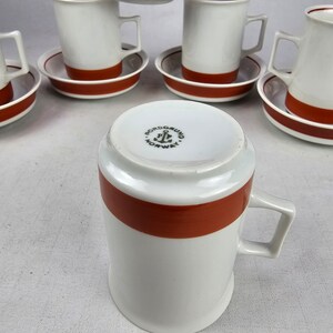 Porsgrunn Porcelain Vintage Coffee Cup Set Red Rand Design 5 Cups and ...
