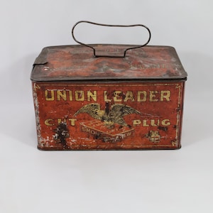 Antique Tobacco Tin | Union Leader Cut Plug | Metal Lunch Box Tin ...