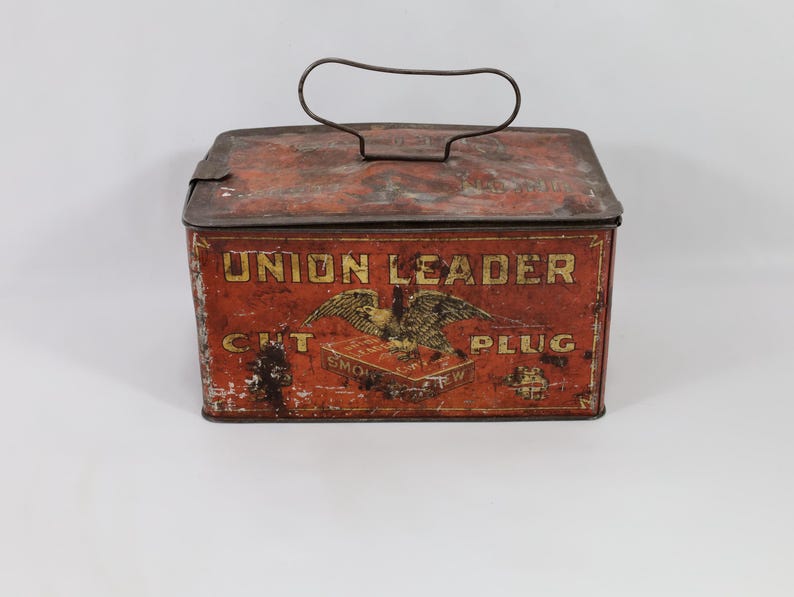 Antique Tobacco Tin | Union Leader Cut Plug | Metal Lunch Box Tin ...