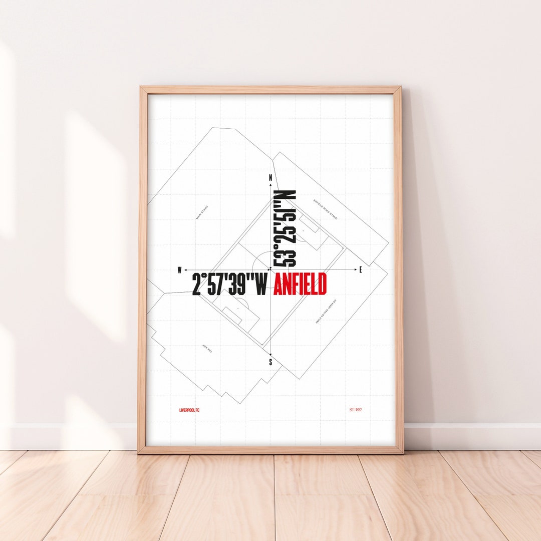 Liverpool Football Club Anfield Map A3 Art Print Other Teams Available ...