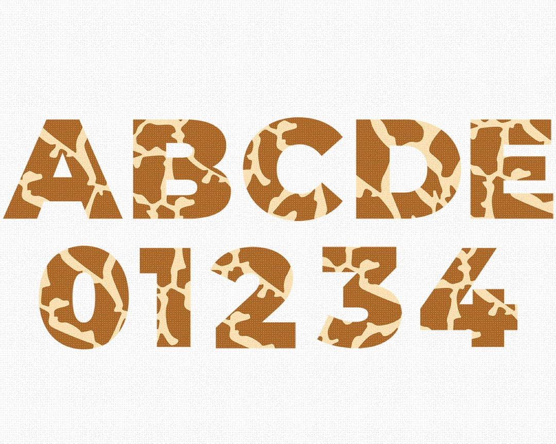 Giraffe Animal Print Alphabet and Numbers Svg, Clipart, Dxf, Eps, Png ...
