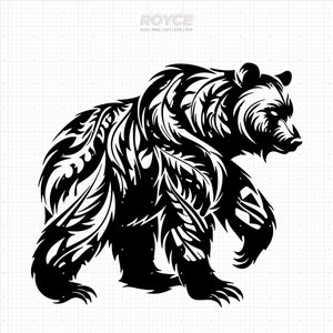 Tribal Bear Svg, Bear With Tribal Patterns Clipart, Bear Png, Bear Dxf ...