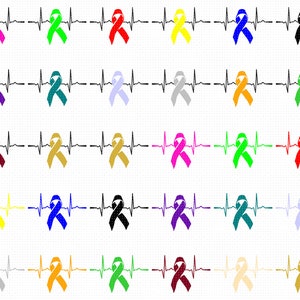 Awareness Ribbons Svg, Heartbeat Clipart, Cancer Ribbons Png, Pink ...