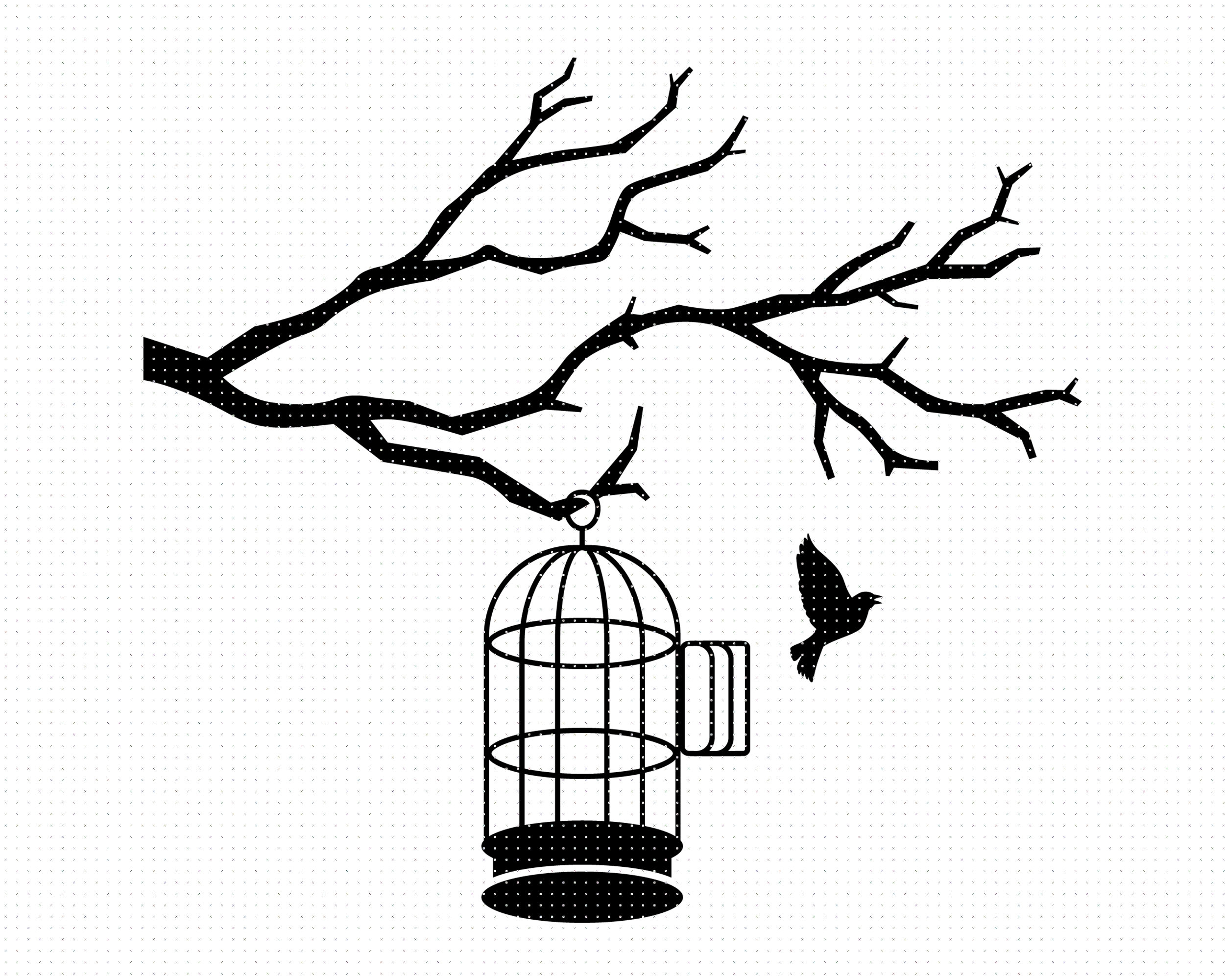 Birdcage Svg Bird Cage Clipart Tree Branch Png Flying Bird - Etsy UK