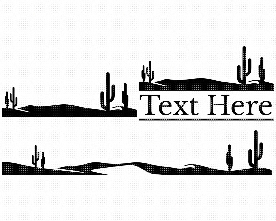Desert Landscape Split Monogram Svg, Cactus Border Clipart, Divider Png ...