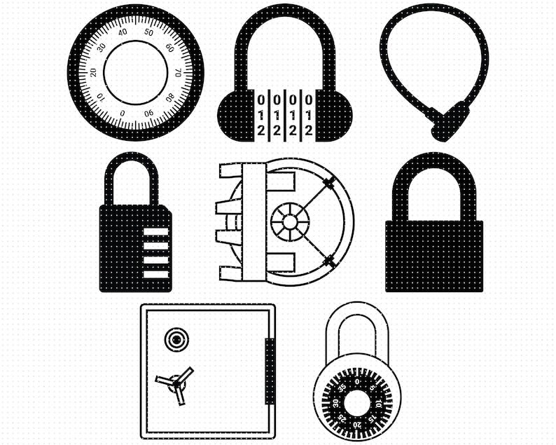 Lock Svg, Safe Svg, Vault Svg, Padlock Svg, Bike Lock Svg, Combination ...