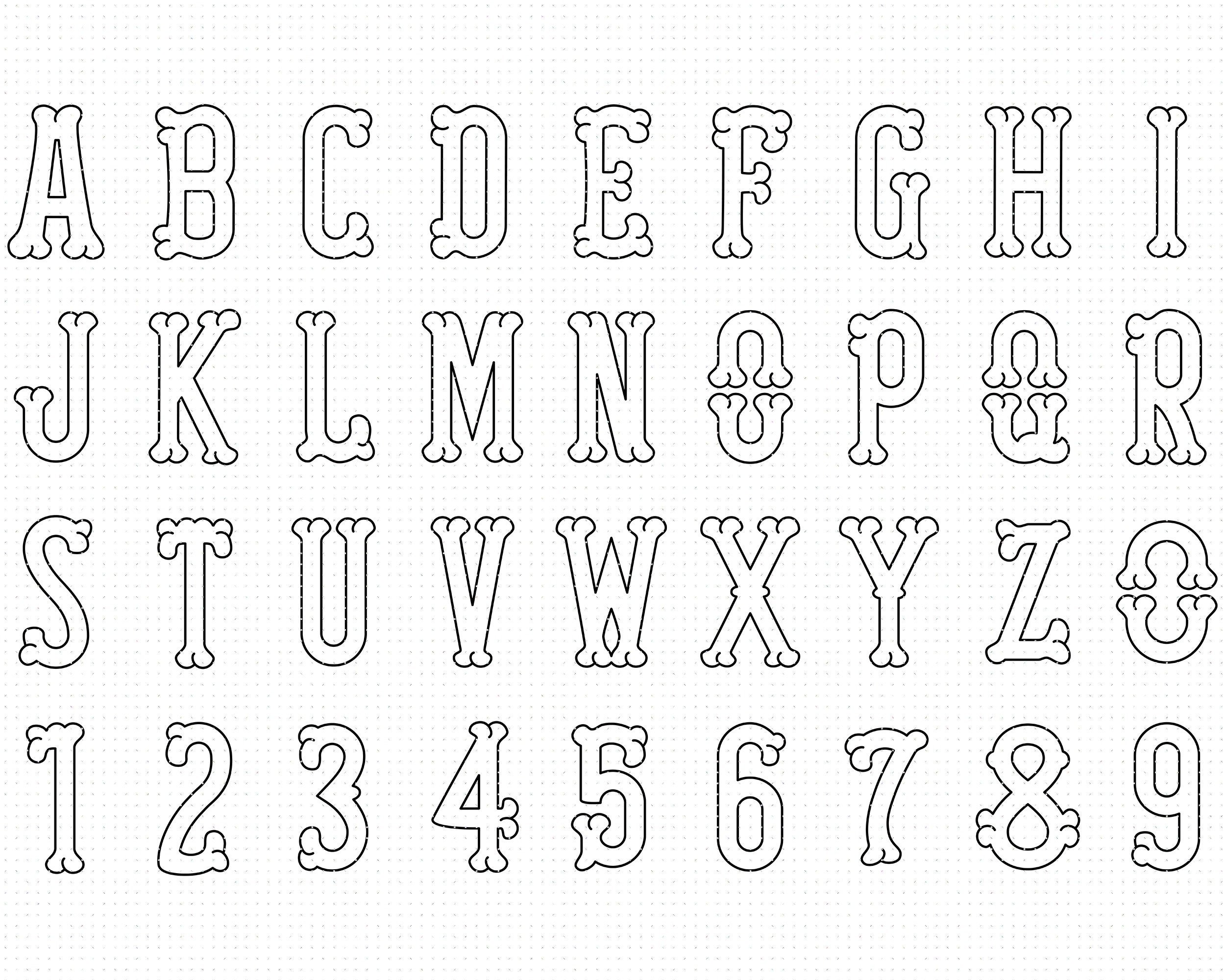 Bone Letters Svg Skeleton Alphabet Clipart Curly Numbers - Etsy
