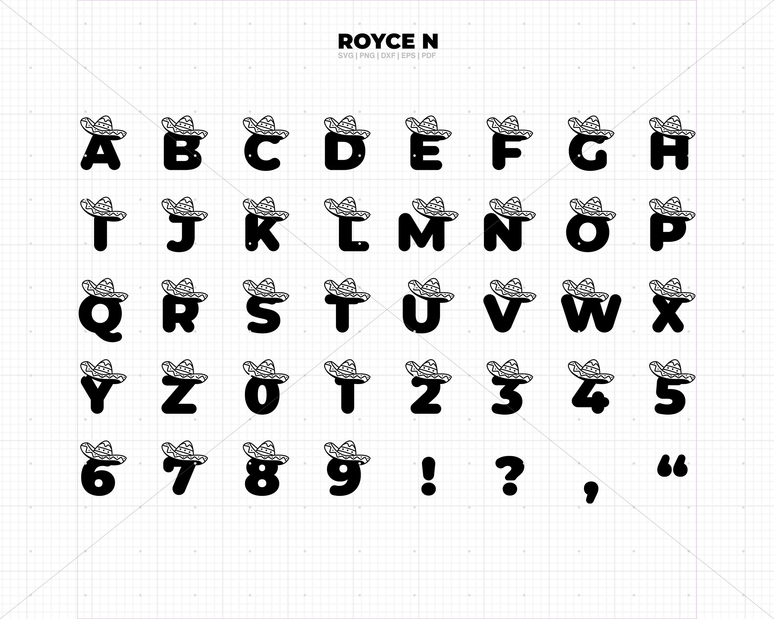 Alphabet and Numbers Wearing a Sombrero Svg, Sombrero Letters Clipart ...