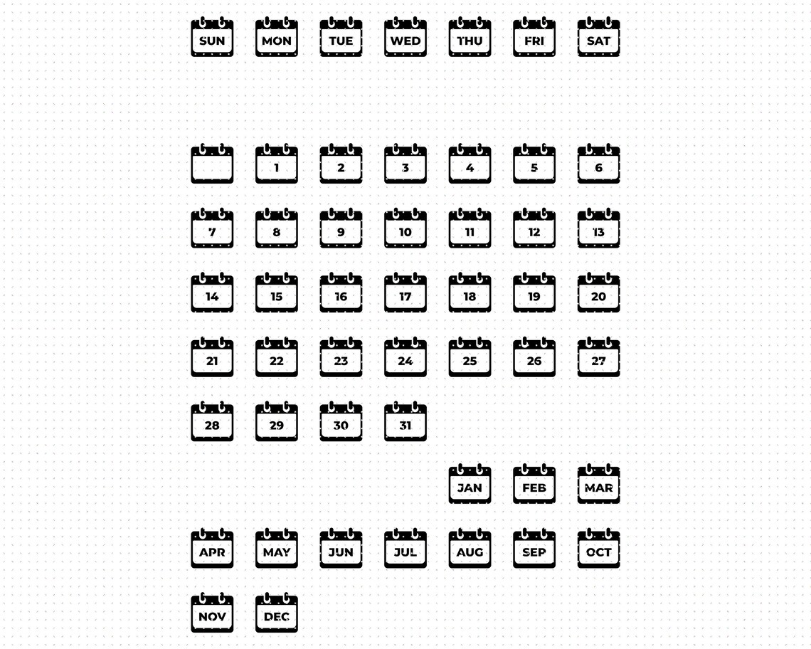 Calendar Set Icon Svg Weekly Calendar Clipart Monthly - Etsy