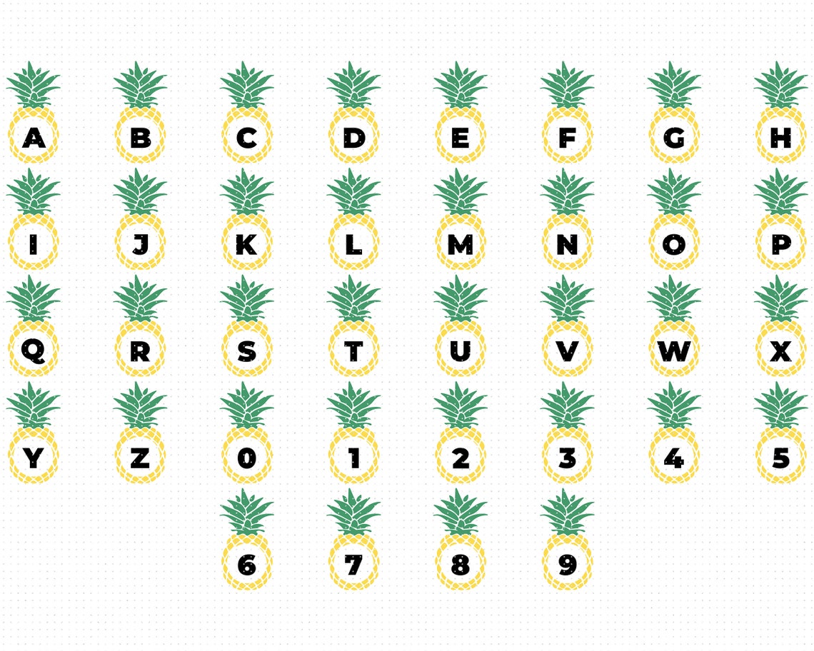 Pineapple letters svg pineapple alphabet svg pineapple | Etsy