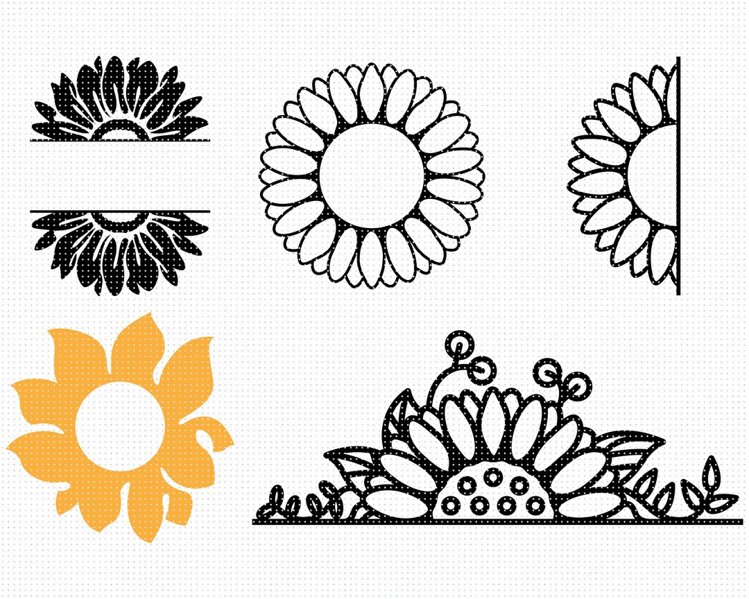 Sunflower Split Monogram Svg, Sunflower Border Clipart, Divider Png ...