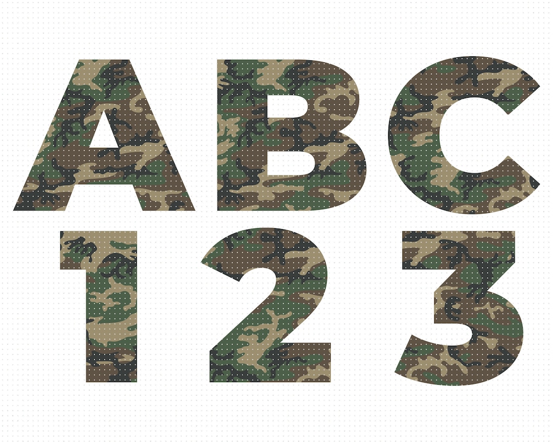 Camouflage Alphabet Svg, Camouflage Numbers Clipart, Camouflage Letters ...
