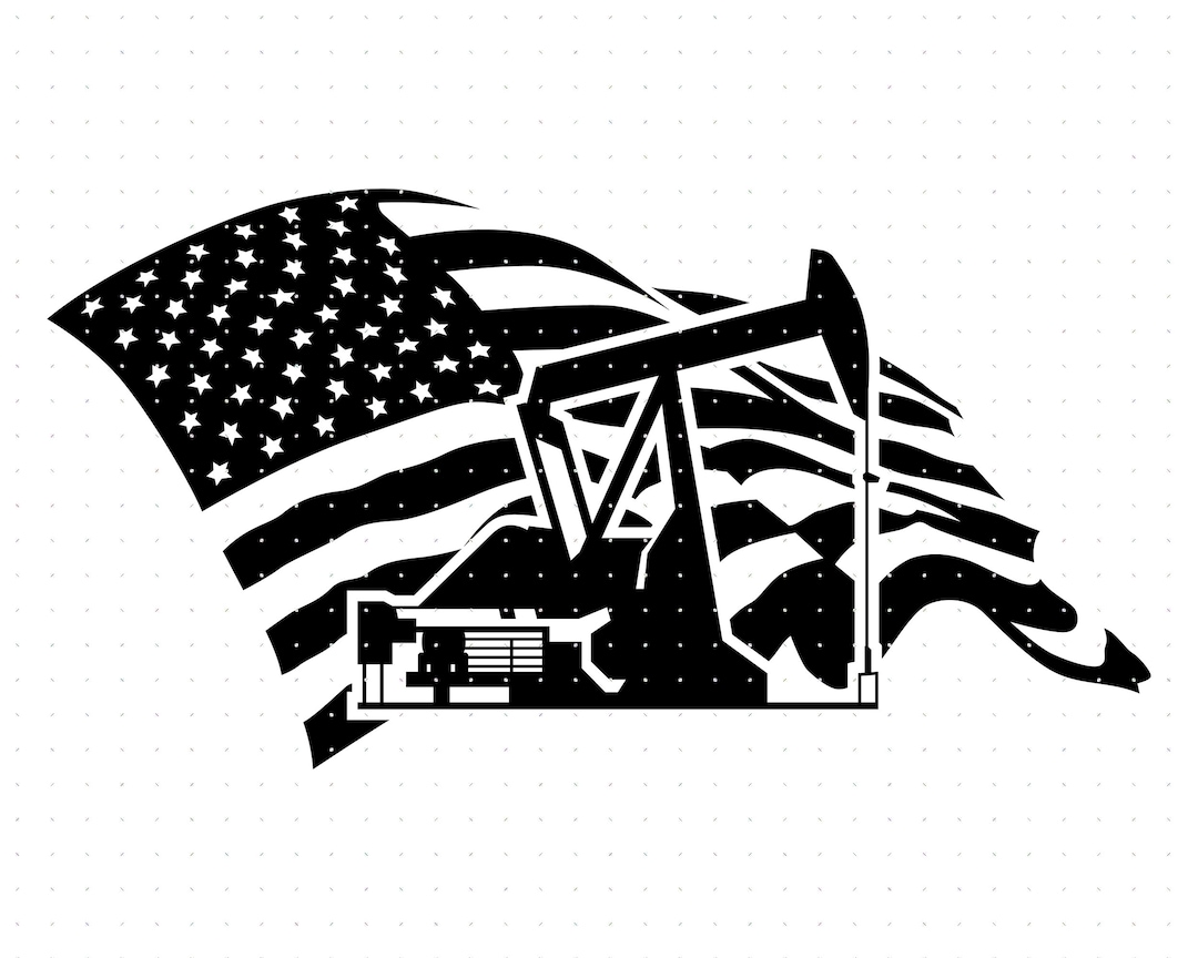 Oil Field With American Flag Svg, Oil Rig With US Flag Clipart, Oil ...