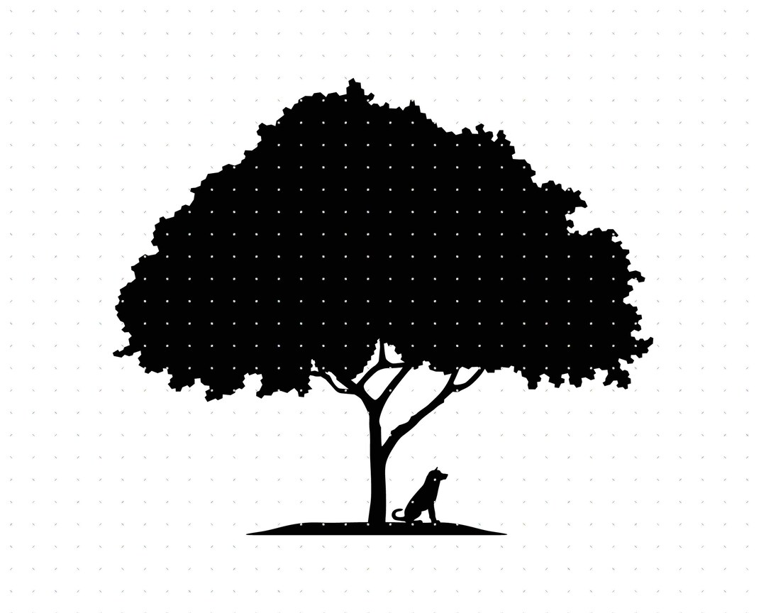 Dog Sitting Under a Tree Silhouette SVG | Dog Memorial SVG | Pet ...