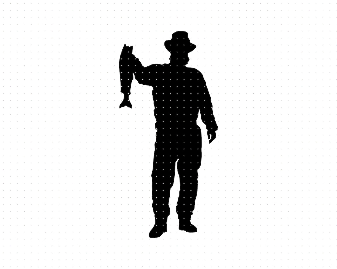 Man Holding a Fish Svg, Fisherman With His Catch Clipart, Catching a ...