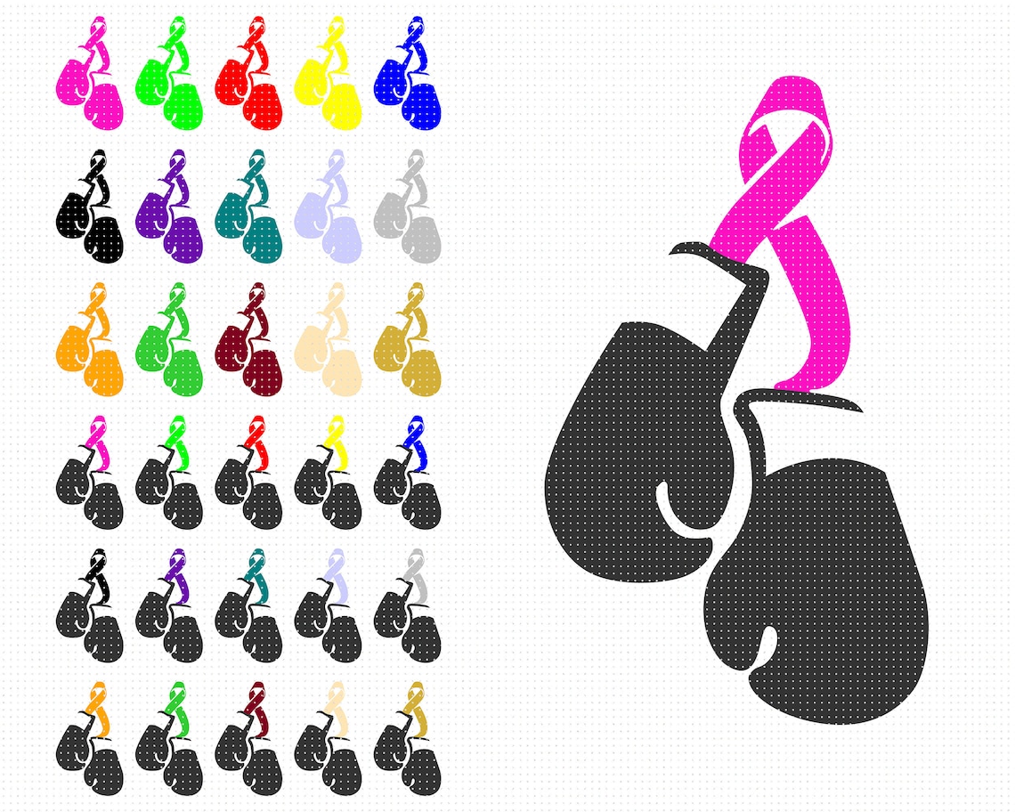 Awareness Ribbons Svg, Boxing Gloves Clipart, Knockout Cancer Png ...