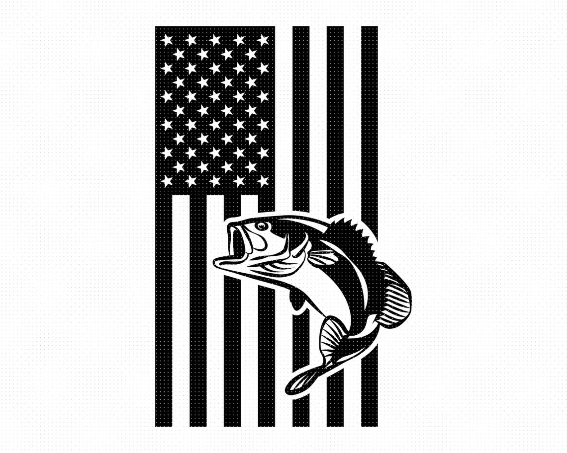 American Flag Fish Svg Fishing Clipart Bass Fishing Png - Etsy