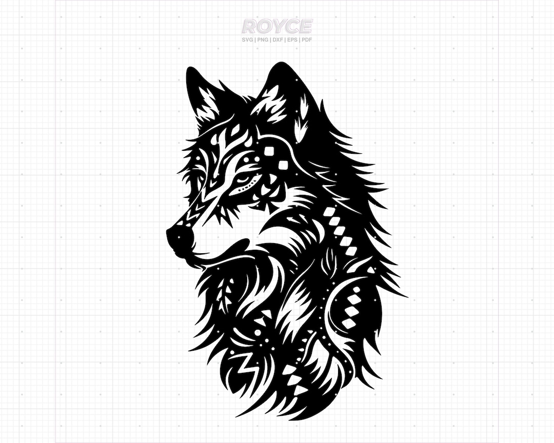 Svg tribal de loup, clipart tête de loup, png de loup, dxf de visage de ...