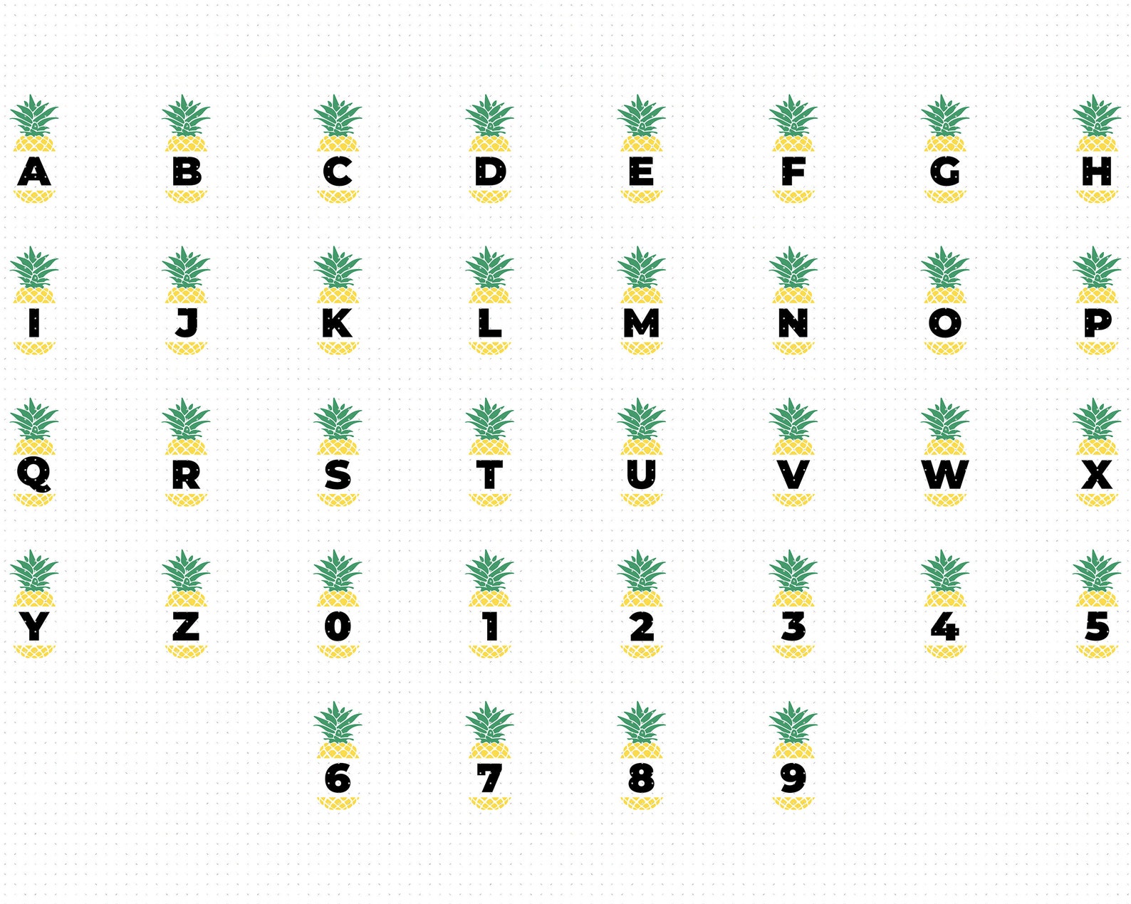 Pineapple Letters Svg Pineapple Alphabet Svg Pineapple - Etsy