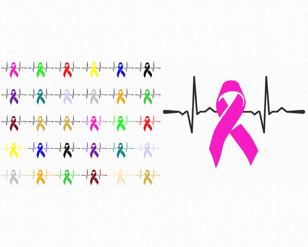 Awareness Ribbons Svg, Heartbeat Clipart, Cancer Ribbons Png, Pink ...
