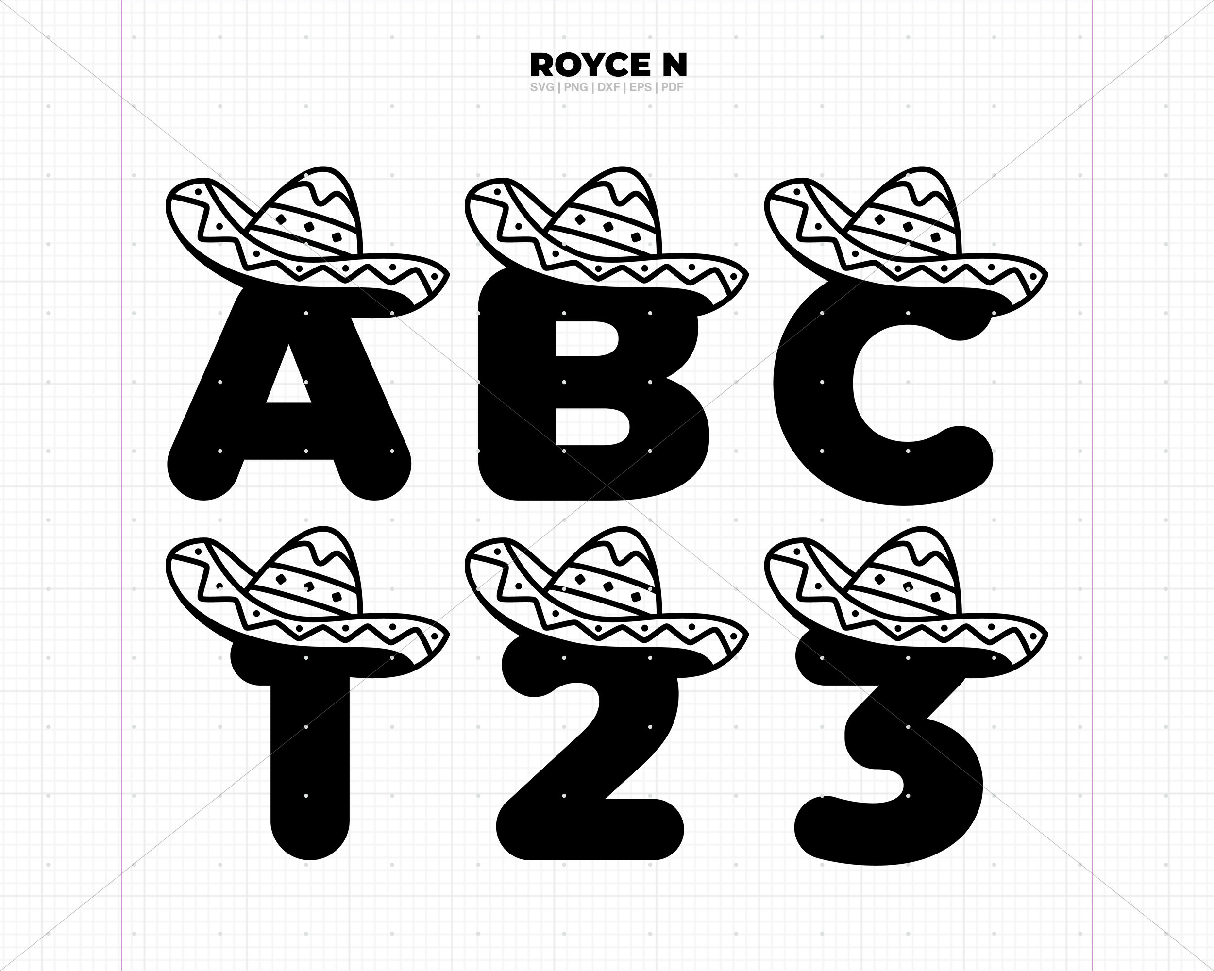 Alphabet and Numbers Wearing a Sombrero Svg, Sombrero Letters Clipart ...