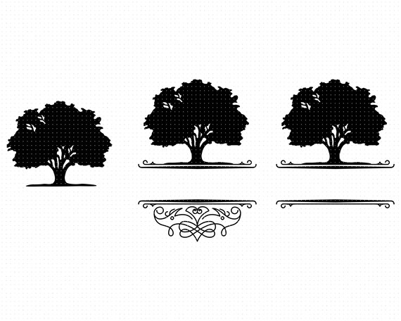 Oak tree split frame svg oak family tree clipart family name | Etsy